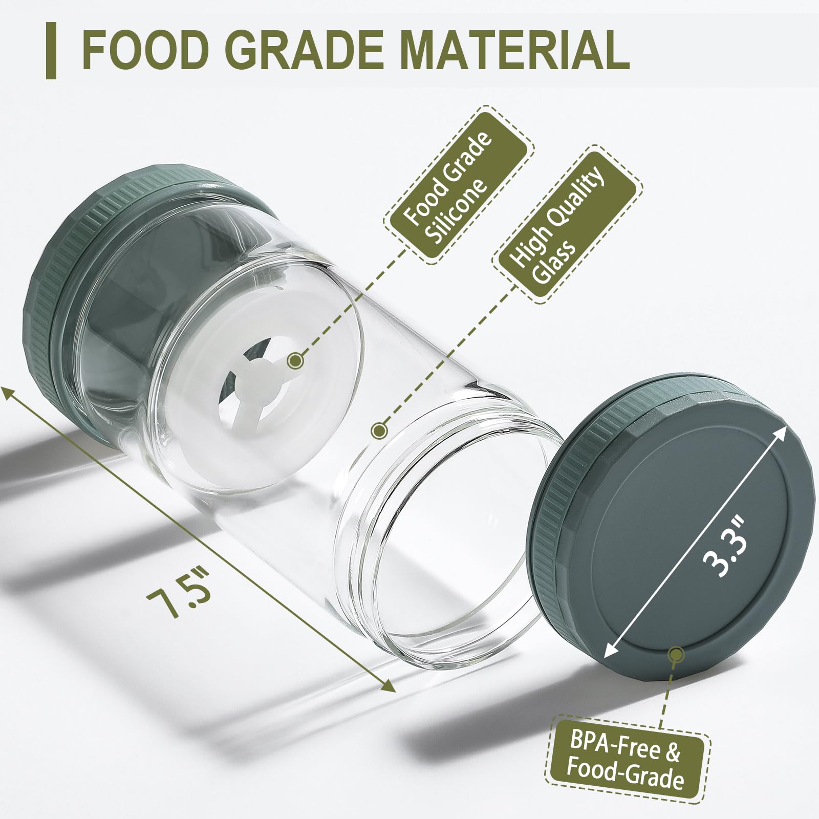LANDNEOO 2 Pack 36oz Glass Pickle Jar with Strainer Flip, Airtight Olive or Kimchi Hourglass Container, Pickle Flip Holder Separate Food from Pickle Juice, Green
