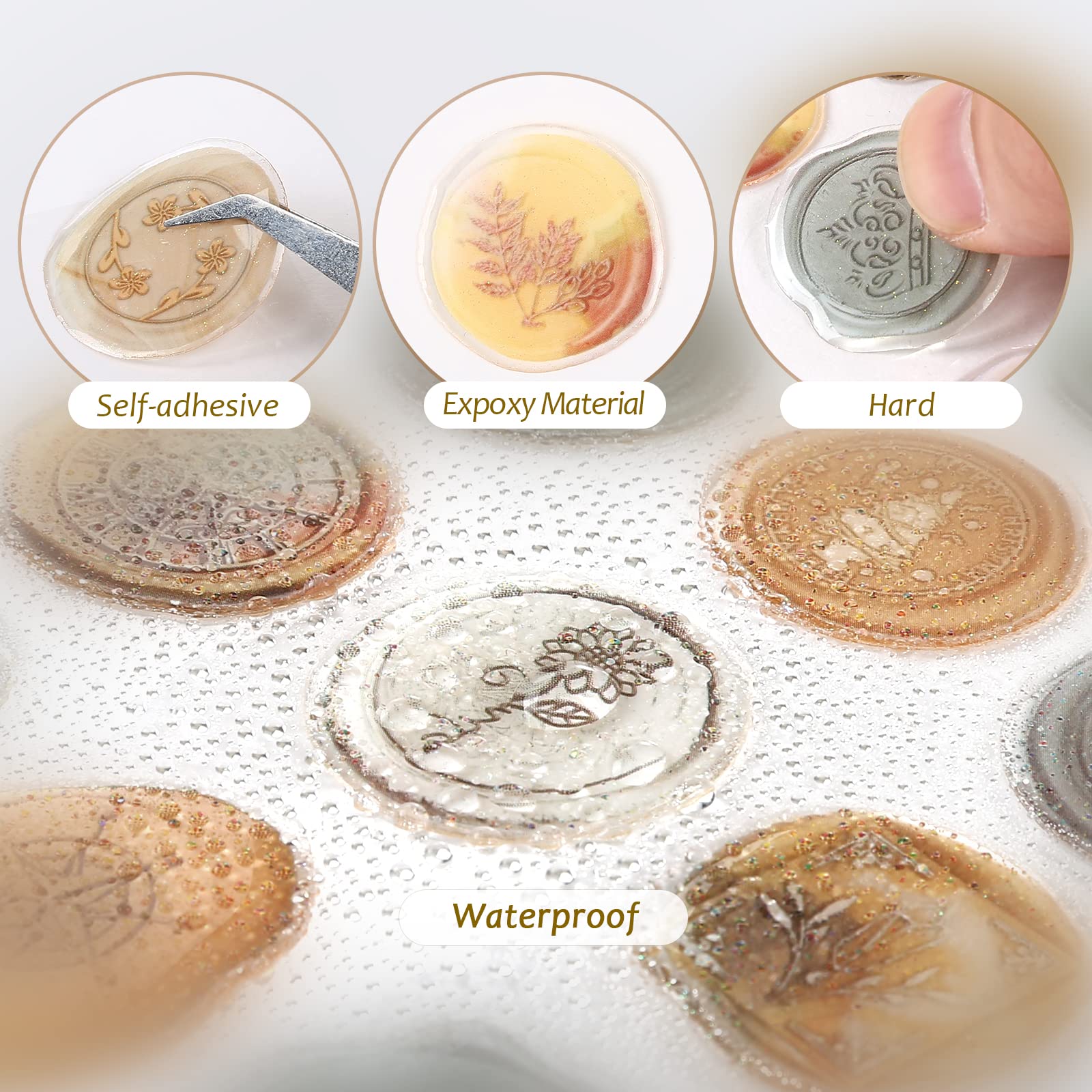 Naler Envelope Seals Stickers Adhesive Seal Stickers Epoxy Wax Looking Seal Stickers for Envelope Scrapbooking Bridal Shower Wedding Invitation, 6 Sheets