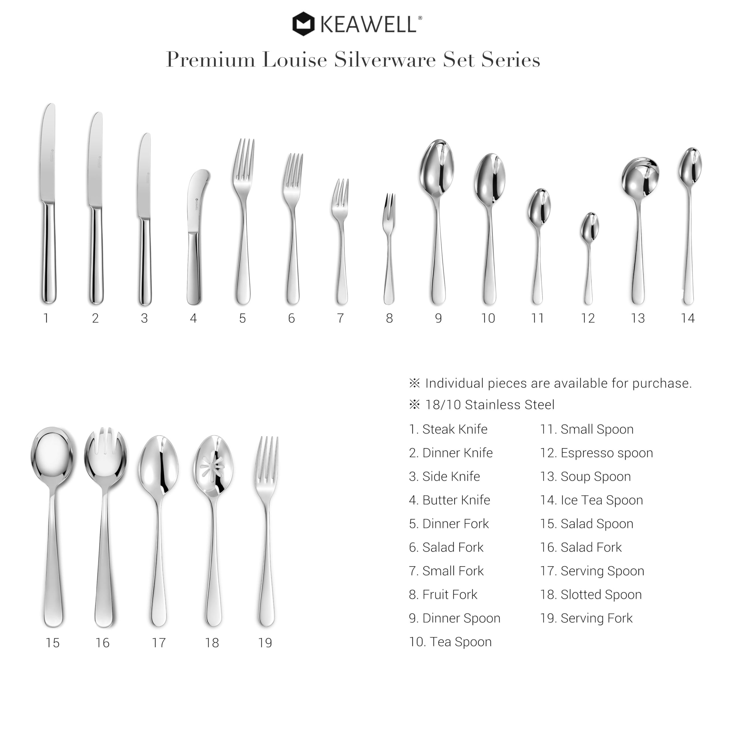 KEAWELL Premium 9.45" Louise Salad Servers, 18/10 Stainless Steel, Exceptional mirror finish, Dishwasher Safe (Salad Servers)