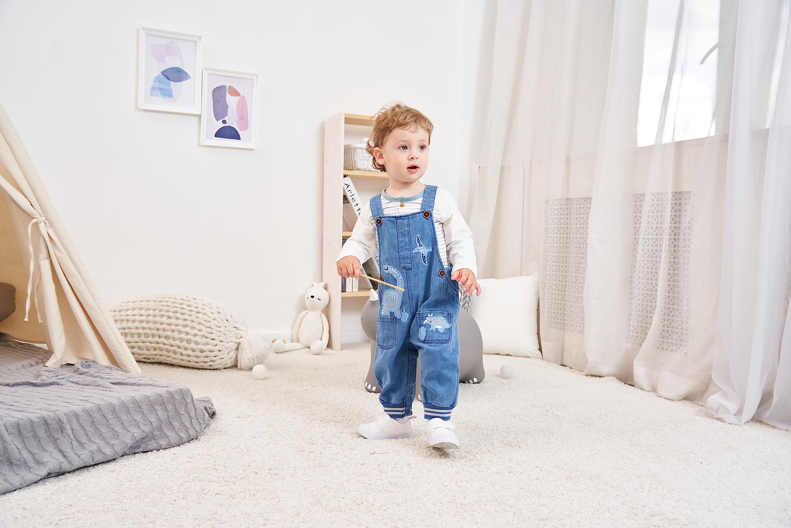 LvYinLi Baby Boy Clothes Set Infant Boy's Long Sleeve Romper+Dinosaur Denim Overalls Toddler Boys Fall Winter Outfits (Blue, 0-6 months)