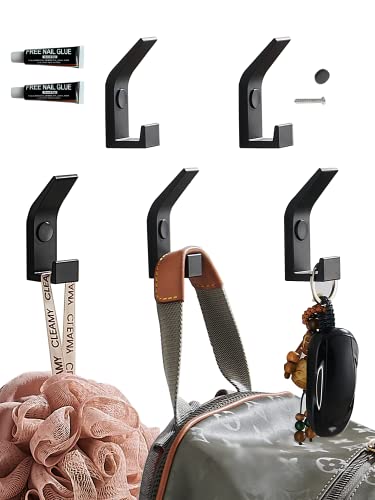 Leacas Bag Hooks, Hat Hooks, Towel Hooks for Bathroom Wall Mounted Towel Hooks Heavy Duty Black Waterproof Wall Hooks Sticky for Hanging Shower Bath Robe Coat Clothes in Bathroom Kitchen (5 pics)
