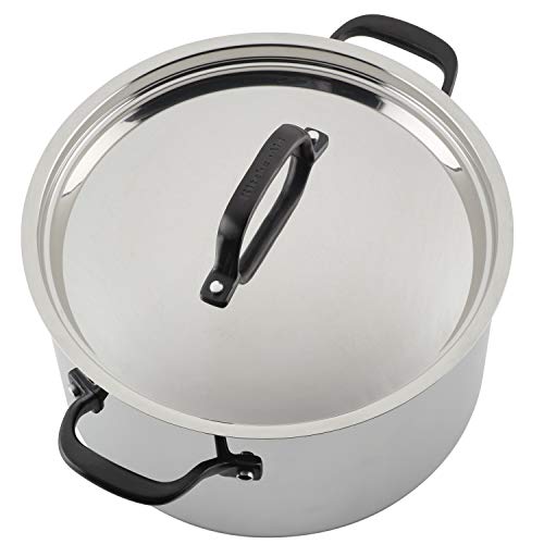 KitchenAid 5-Ply Clad Polished Stainless Steel Stock Pot/Stockpot with Lid, 8 Quart