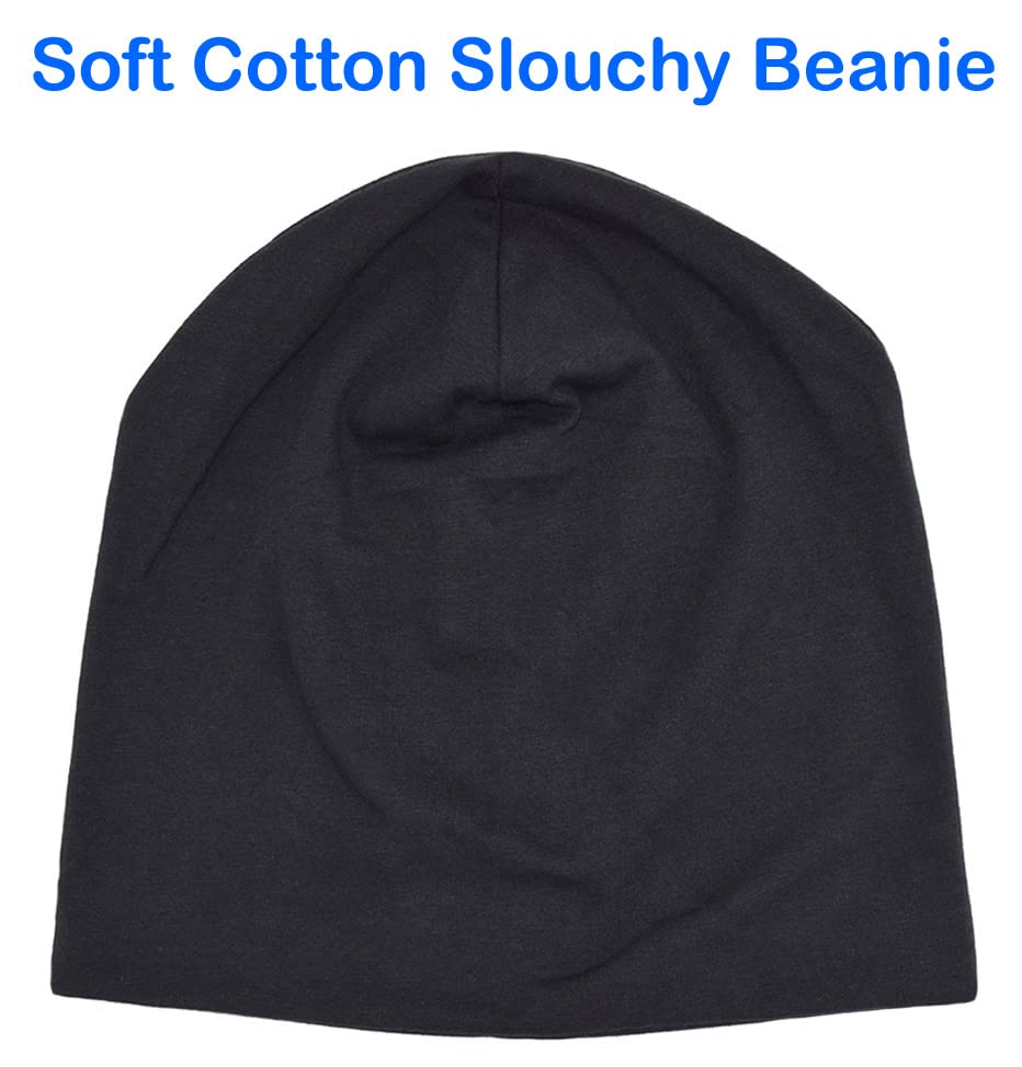 Kninmdor Cotton Beanie Hat Skull Caps Slouchy Hats Soft Chemo Cap Lightweight Jersey Running Beanies for Men and Women - Black, Dark Heather Grey,Tan, Dark Grey