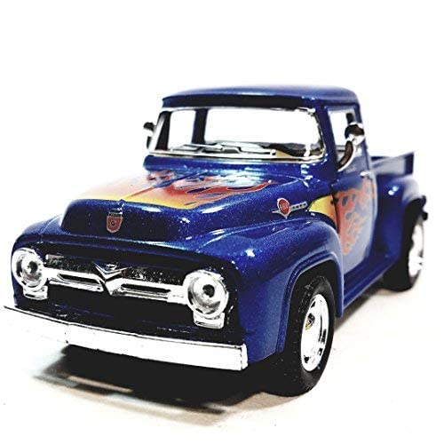 Kinsmart Ford F-100 1956 Navy Blue with Flames Pickup Truck 1/38 Scale Diecast Car