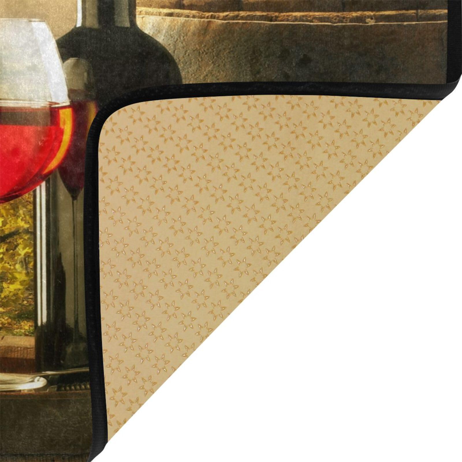 Kitchen Rugs Mats Non Skid 39 X 20inch Throw Rugs for Kitchen Floor Sink Standing Carpets Entryway Rugs (Red Wine and Bottle)