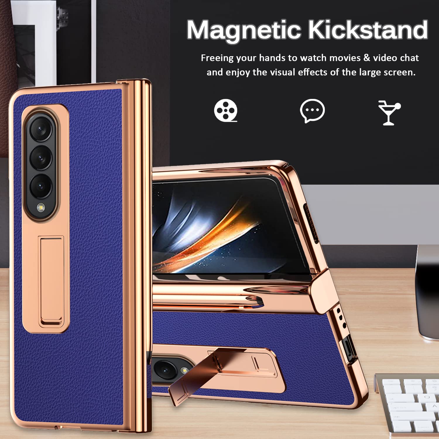Miimall for Samsung Galaxy Z Fold 4 Case with S Pen, Z Fold 4 Case+Stylus Pen with Pen Holder+Tempered Glass Screen Protector+All-Inclusive Leather Case for Galaxy Z Fold 4 2022(Black)