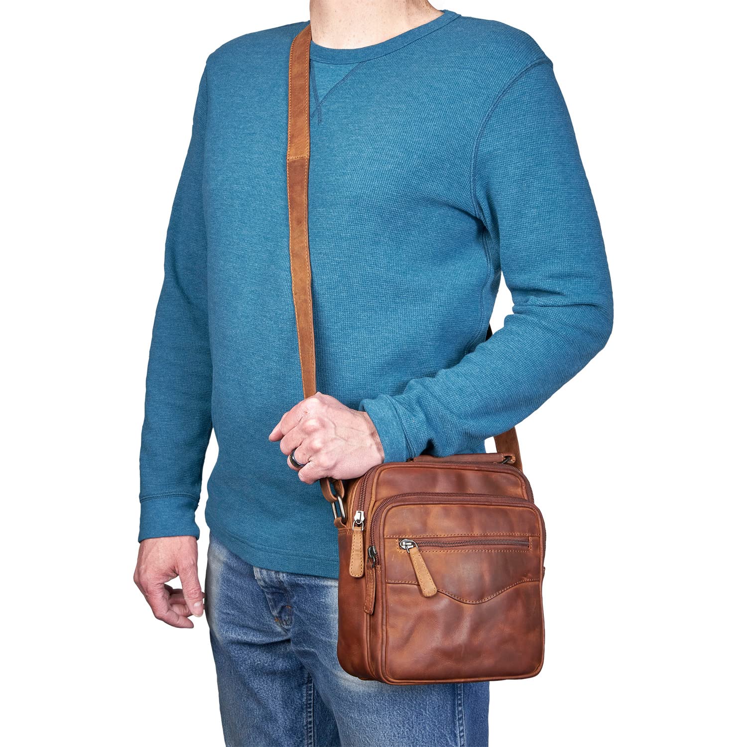 Lady Conceal Concealed Carry Logan Unisex Crossbody Bag (Cognac)