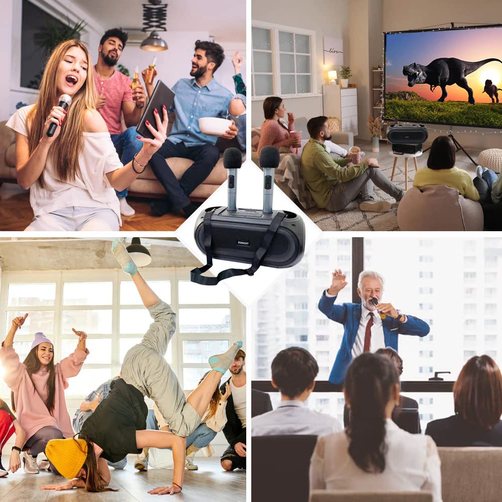 Karaoke Machine with 2 Wireless Microphones for Adults and Kids, Portable Bluetooth Speaker with Party Lights, FM Radio, Remote Control, Rechargeable PA System, Support USB, TF Card, AUX