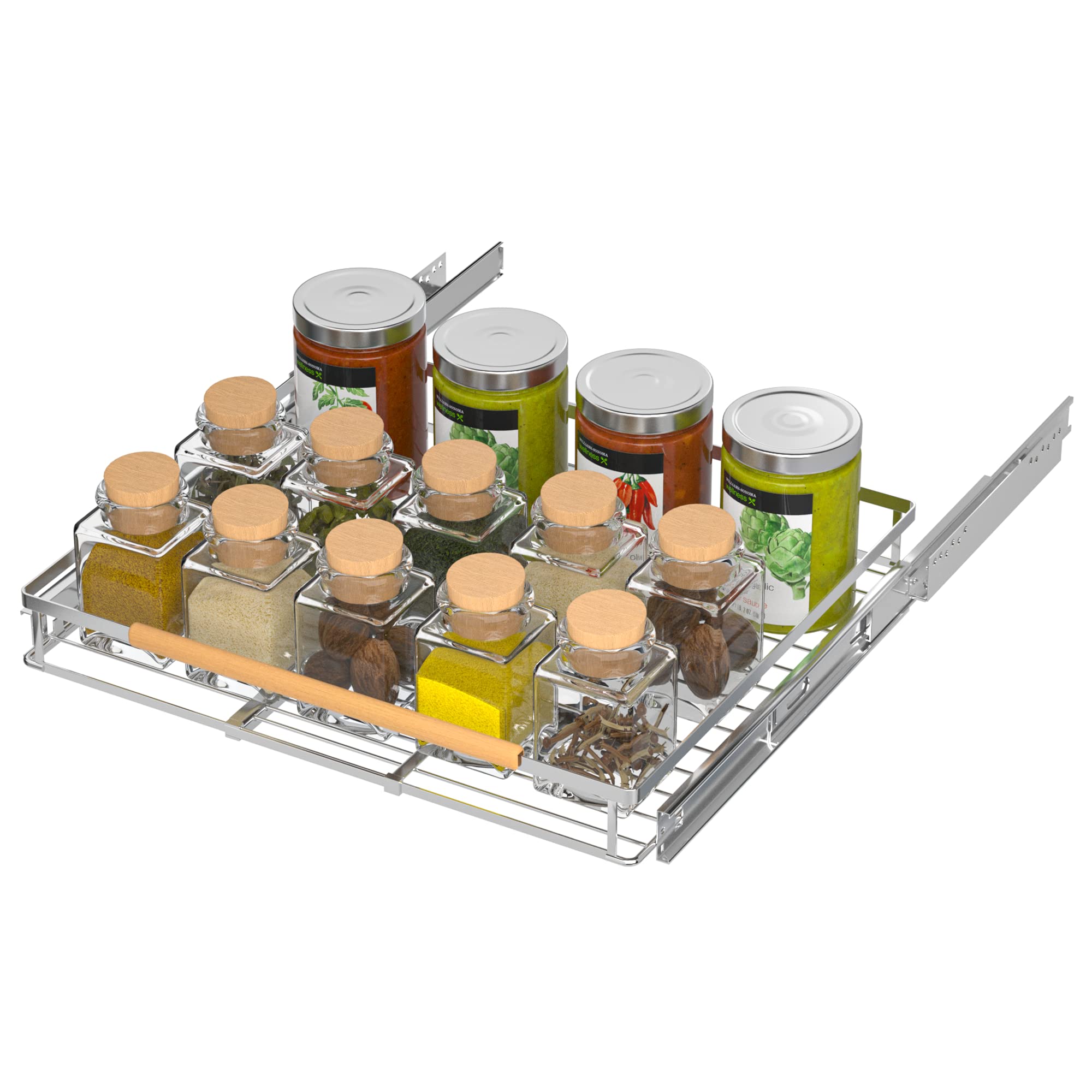 iPEGTOP Pull Out Cabinet Drawer Shelf Organizer, Extendable Sliding Slide Out Pantry Shelves Storage Heavy Duty for Kitchen Cabinets Under Sink, Adjustable Width 16.1~26.4" W x 17.3" D