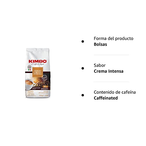 Kimbo Espresso Crema Intensa Whole Bean Coffee - Blended and Roasted in Italy - Medium to Dark Roast with a Full Body Cinnamon Flavor - 2.2 lbs Bag