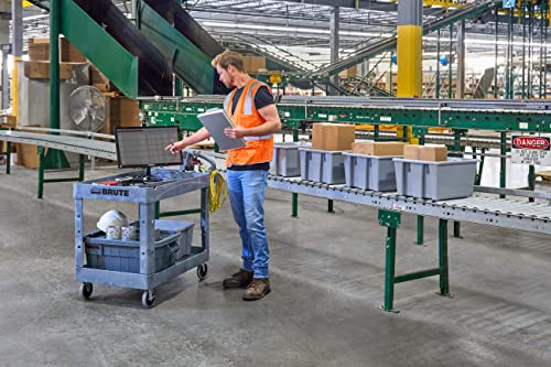 Rubbermaid Commercial Products Brute Heavy Duty 2-Shelf Utility/Service Cart, Medium, Lipped Shelves, Ergonomic Handle, 500 lbs. Capacity, Gray, for Warehouse/Garage/Cleaning/Maintenance/Stadiums