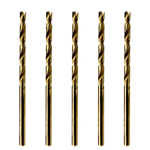 MAXTOOL No.8 5pcs Identical Jobber Length Drills Dia 0.199" HSS M35 Cobalt Twist Drill Bits Wire Gauge Numbered Golden Straight Drills; JBN35G10R08P5
