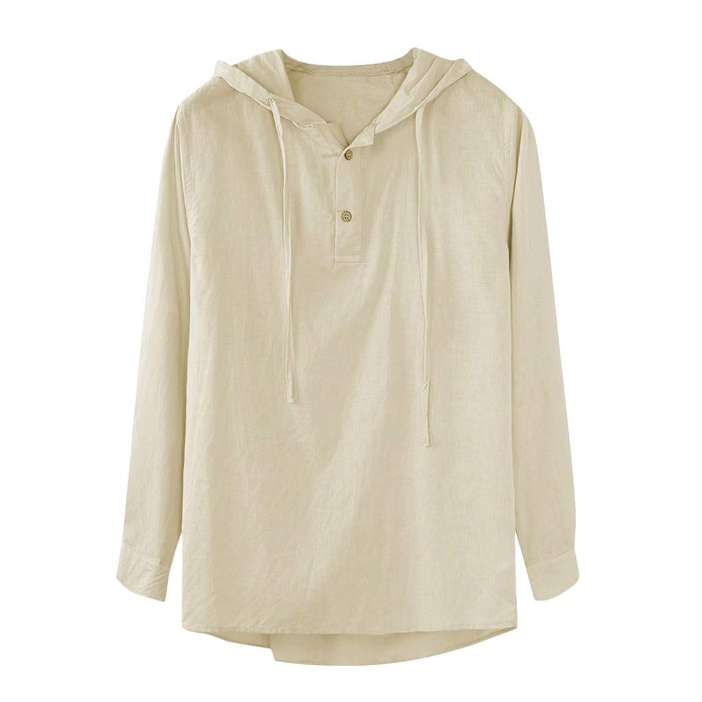 kpoplk Beach Shirts for Men Casual Long Sleeve Regular Fit Cotton Beach Shirt with Pocket T-Shirts Khaki