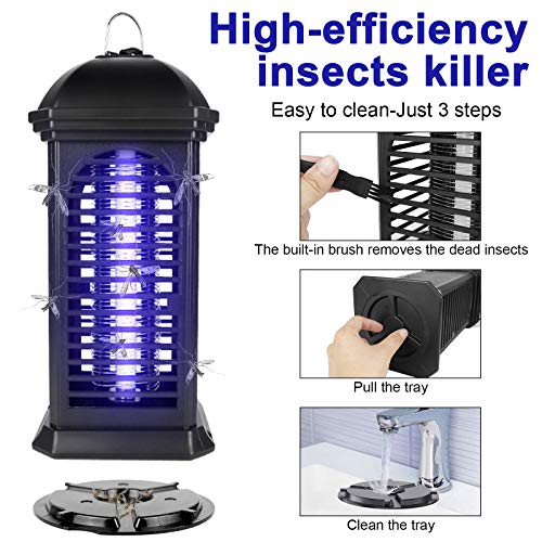 LIKYUU Bug Zapper for Indoor and Outdoor - Electric Mosquito Zapper Killer Waterproof, Insect Fly Trap with Cleaning Brush, Safe for Pets and Children (Black)