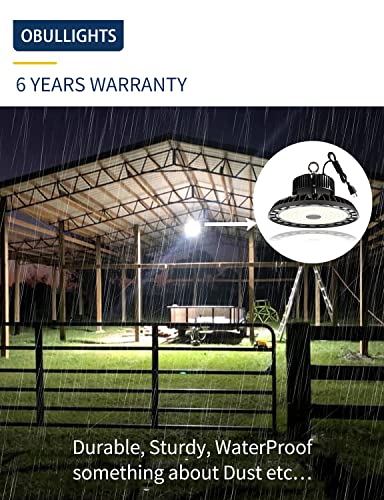 obullights Super Bright Led High Bay Light 150W 22500LM 5000K, LED UFO Light Fixture, 100-277V, UL US Plug 5' Cable, Alternative to 600W MH/HPS for Warehouse Shop Garage Barn Factory, IP65