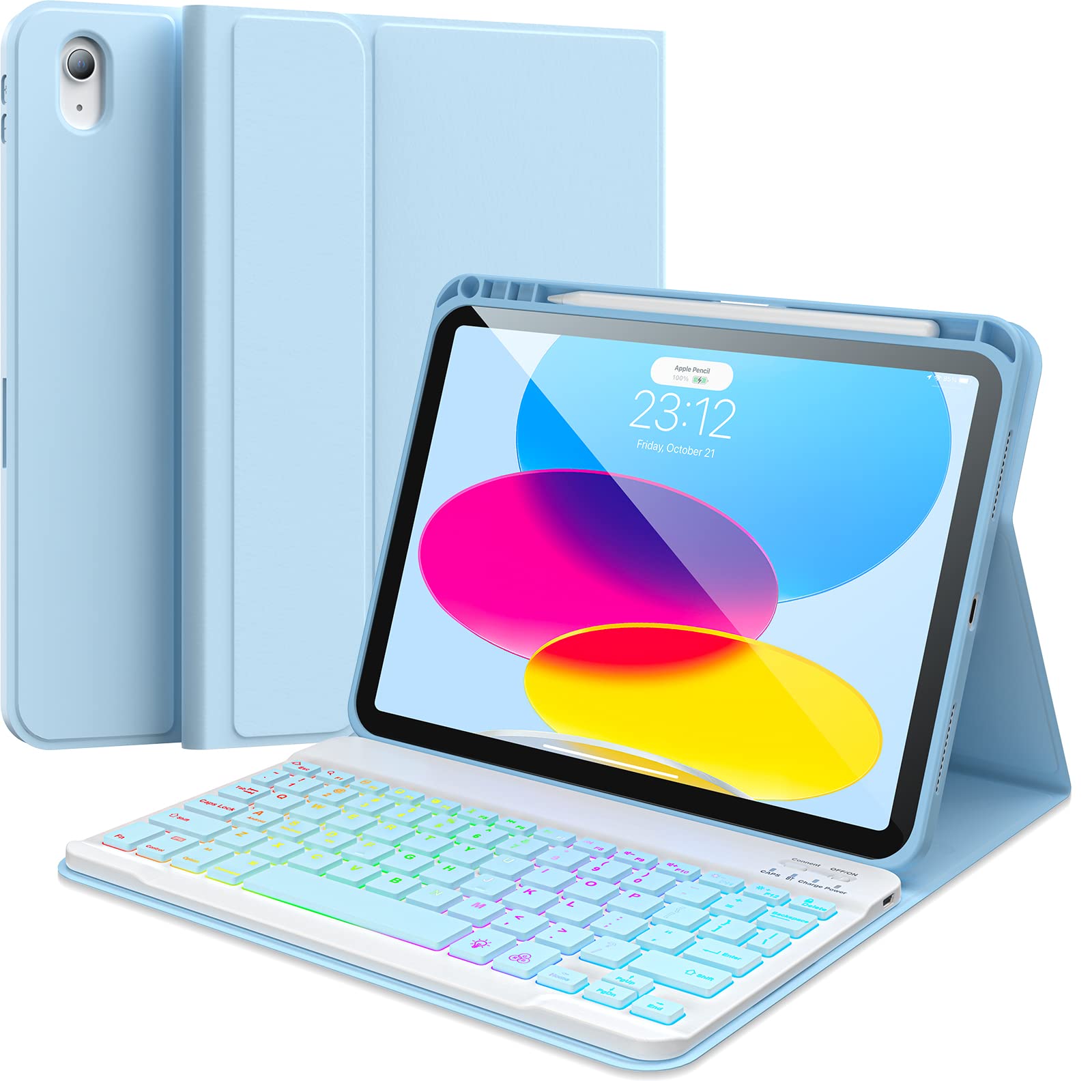 LINHUANXILE iPad 10th Generation Case with Keyboard ，Keyboard Case for iPad 10th Generation(10.9-inch 2022) Backlit Detachable Bluetooth Keyboard with Pencil Holder for 2022 iPad 10th Gen