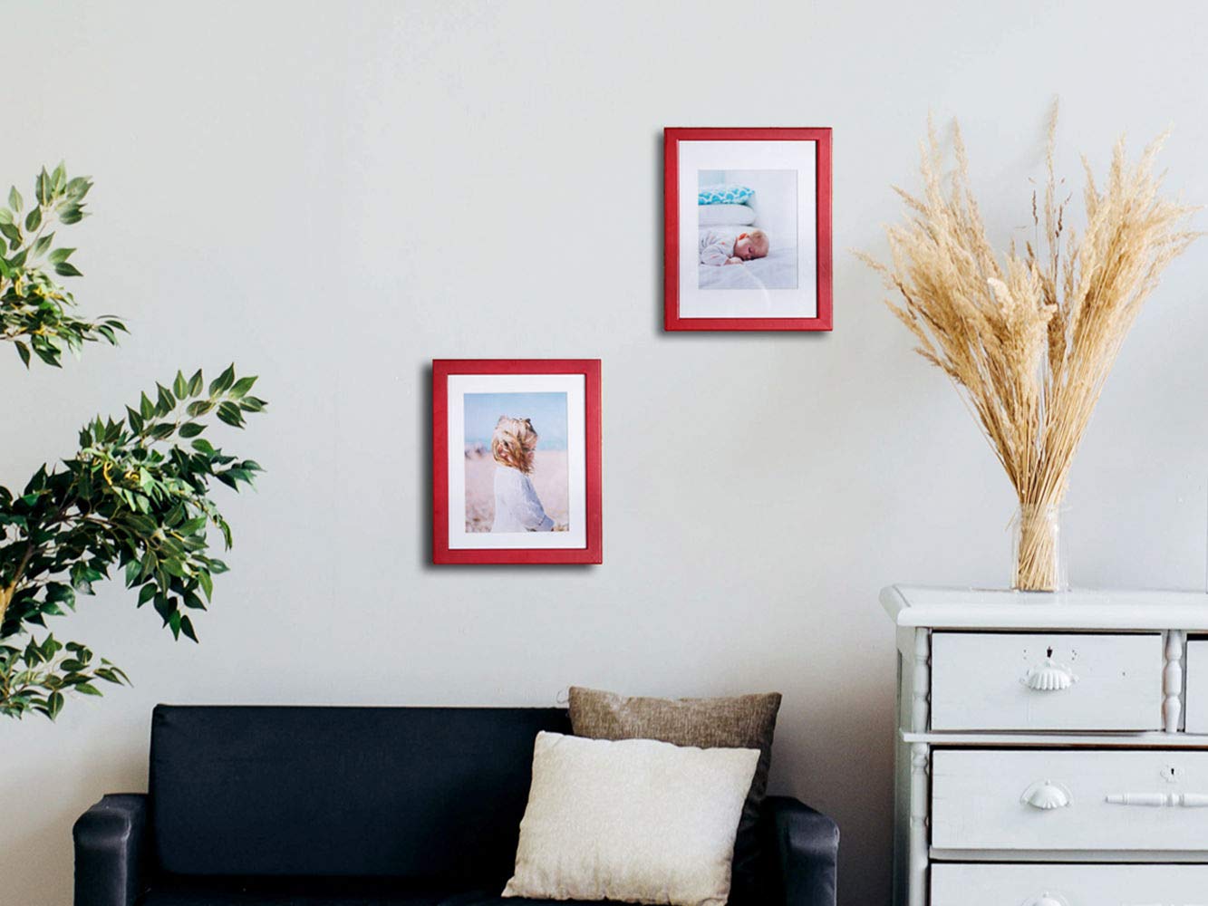 JD Concept 8x10 Soft-Red Thin Wood Picture Frame with Glass, for Photo 6x8 with Mat or 8 x 10 without Mat, Desk-top or Wall Mounted