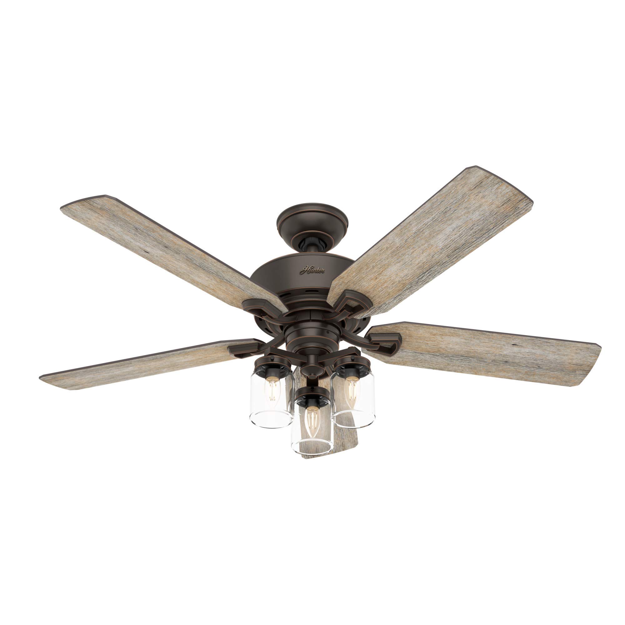 Hunter Fan 52 inch Casual Onyx Bengal Indoor Ceiling Fan with Light Kit and Remote Control (Renewed)