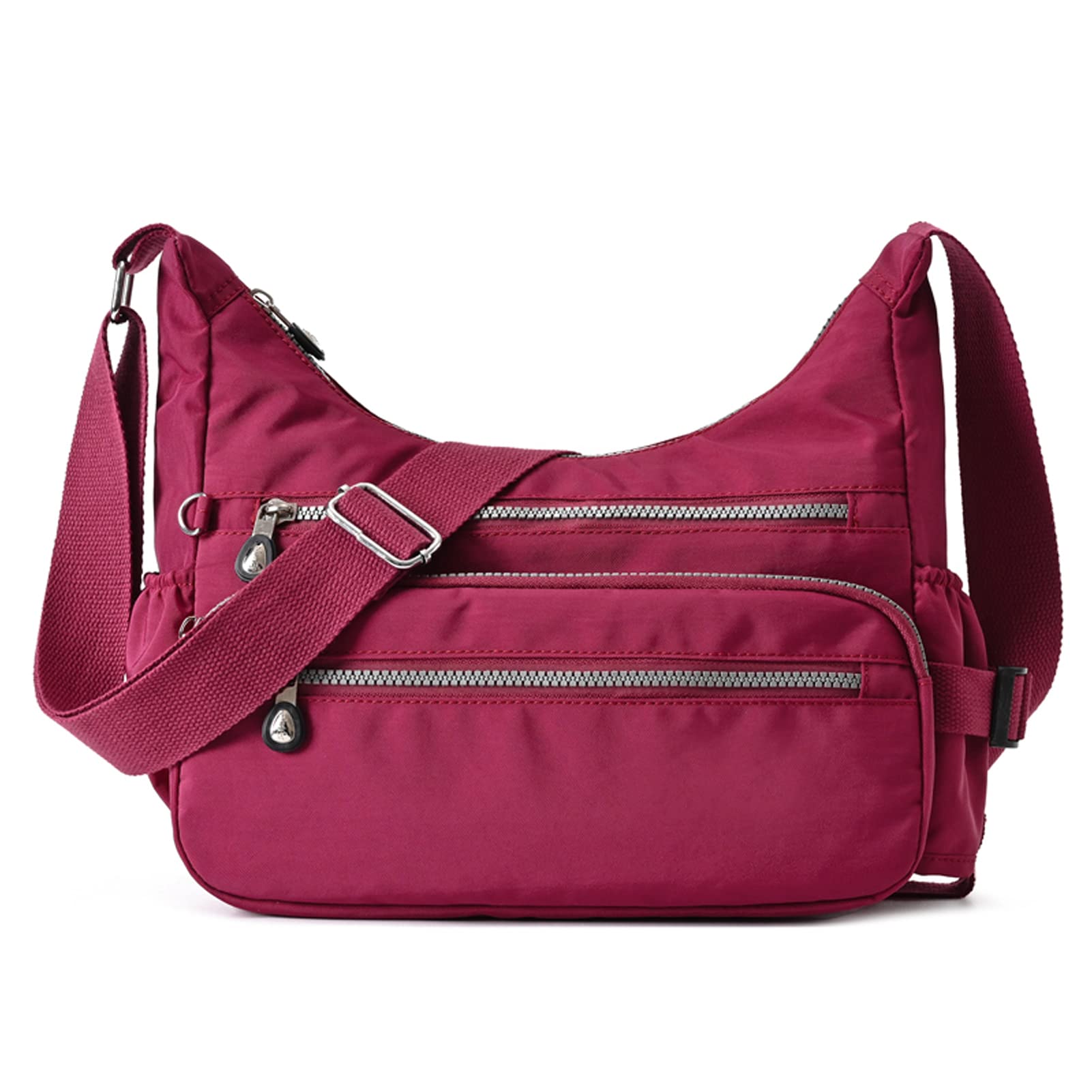 KARRESLY Crossbody Purse Bag Fabric Nylon Multi Pocket Tote Ladies Messenger Handbag(Red)