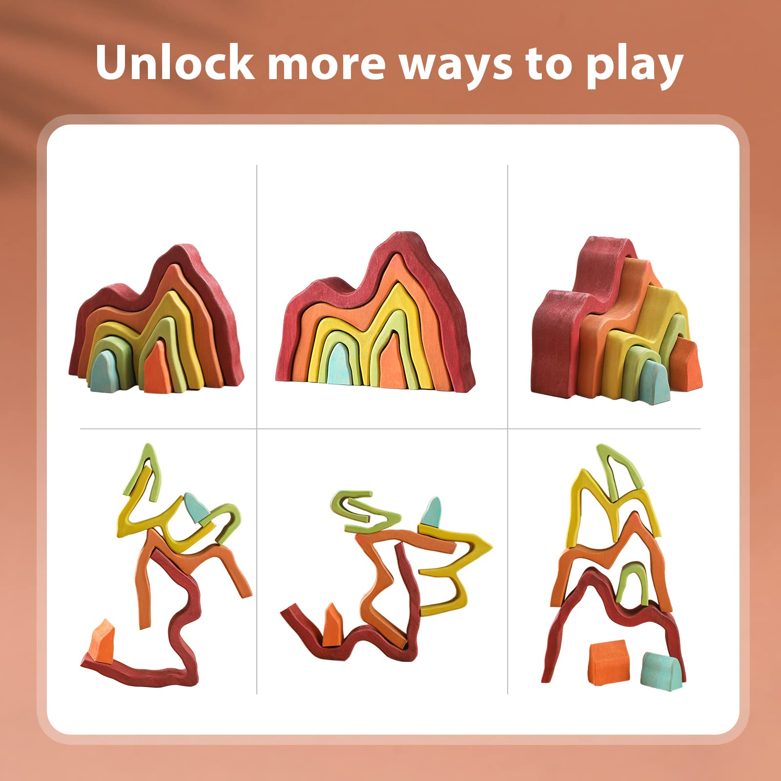 JETM·HH Wooden Rainbow Stacking Toy | House Bulding Block | Montessori Geometry Educational Stacking Game | Learning Educational Toys for Kids Baby Toddler(Volcano)