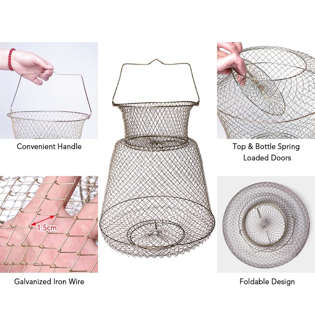 LDCHNH Foldable Metal Fishnet Fishing Basket Portable Fish Cage Outdoor Fishing Tackle Accessories