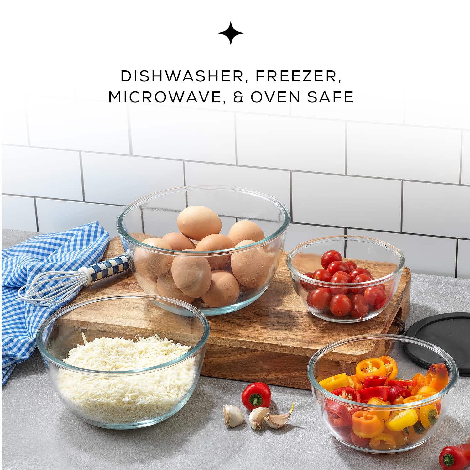 JoyJolt Kitchen Mixing Bowls - 8pc Glass Bowls with Lids Set β Neat Nesting Bowls - Large Mixing Bowl Set Batter Bowl - Cooking Bowls - Storage Bowls with Lids and Big Salad Bowl with BPA-Free Lids
