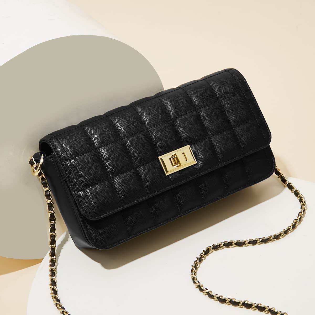 LAORENTOU Small Leather Crossbody Bag for Women Cowhide Quilted Shoulder Purse and Handbag Lady Classy Look Bag (Black)