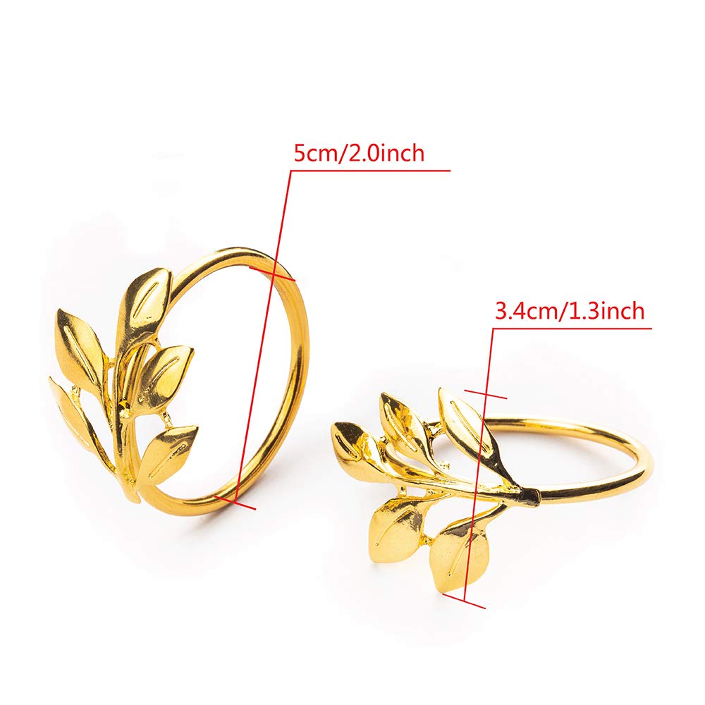 Jofefe 6pcs Gold Napkin Rings Round Napkin Holders Buckles for Wedding, Birthday Dinner Party, Family Gatherings, Table Decorations (Gold Leaf Rings)