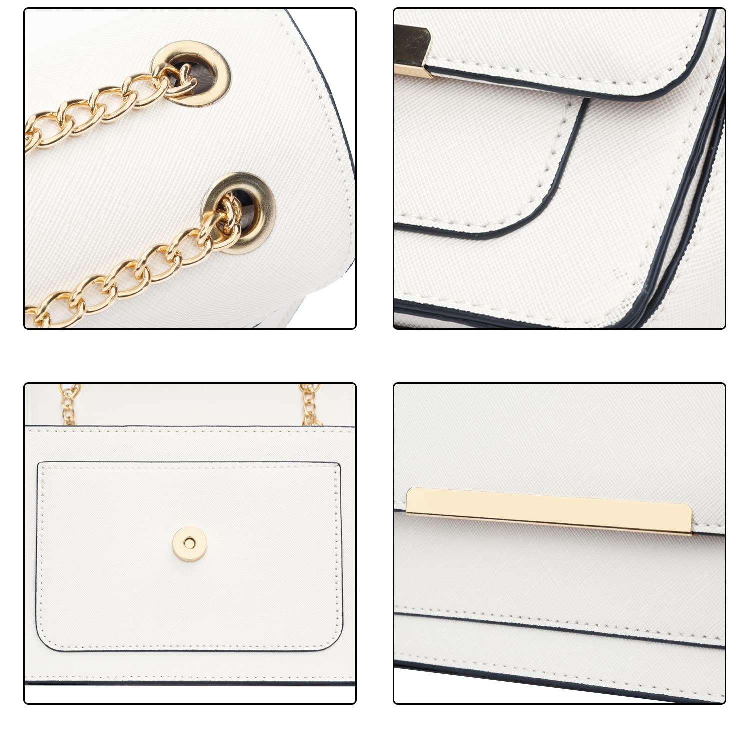 KKXIU Triple Compartment Crossbody Bags for Women Designer Shoulder Purses with Chain Strap (a-white)