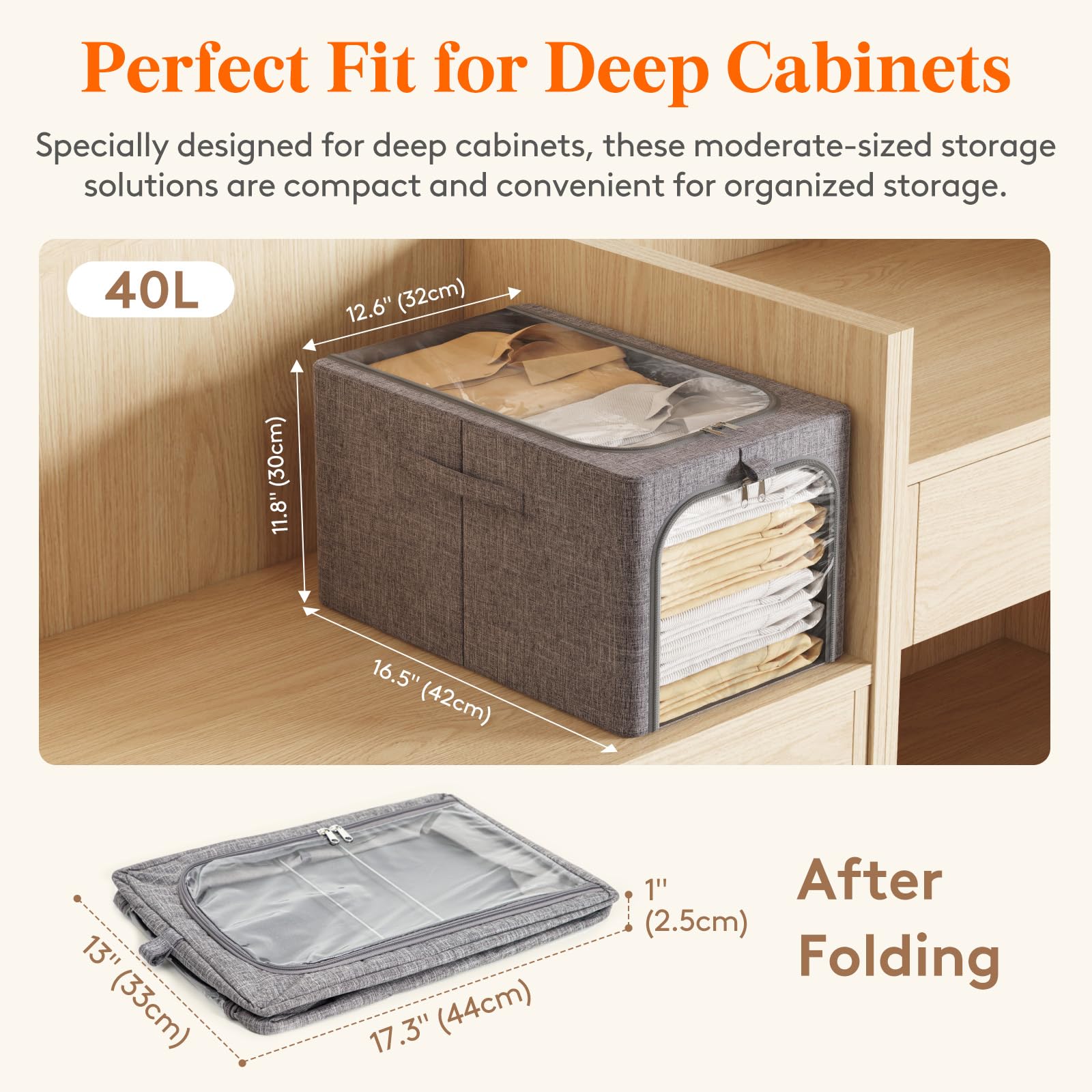 Lifewit 6 Pack Clothes Storage Bins with Metal Frame, Foldable Clothing Storage Bins with Lids, 40L Stackable Storage Box Storage Bags Fabric Bins Organizer with Clear Window& Zippers& Sturdy Handles