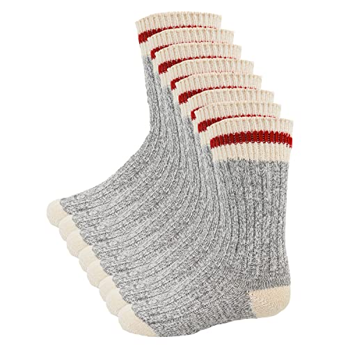 Kodiak Kid's Heritage Stripe Classic Hiking Boot Camp Sock, 4 Pairs, Red Stripe, Size 7-9
