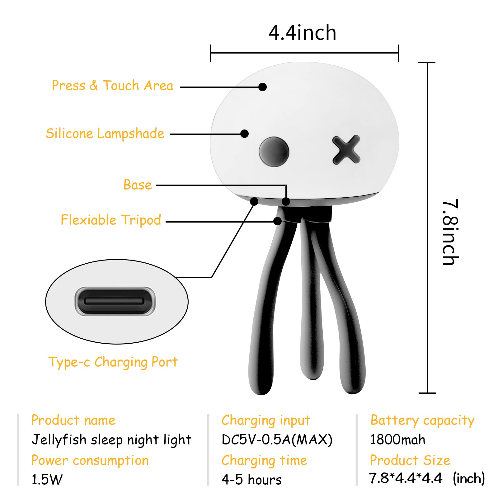Jellyfish LED Remote Control and Touch Night Light Outdoor Portable Cute Baby Mom Nursing Light Rechargeable Adjustable 3 Lights Baby Room Decor (Black)