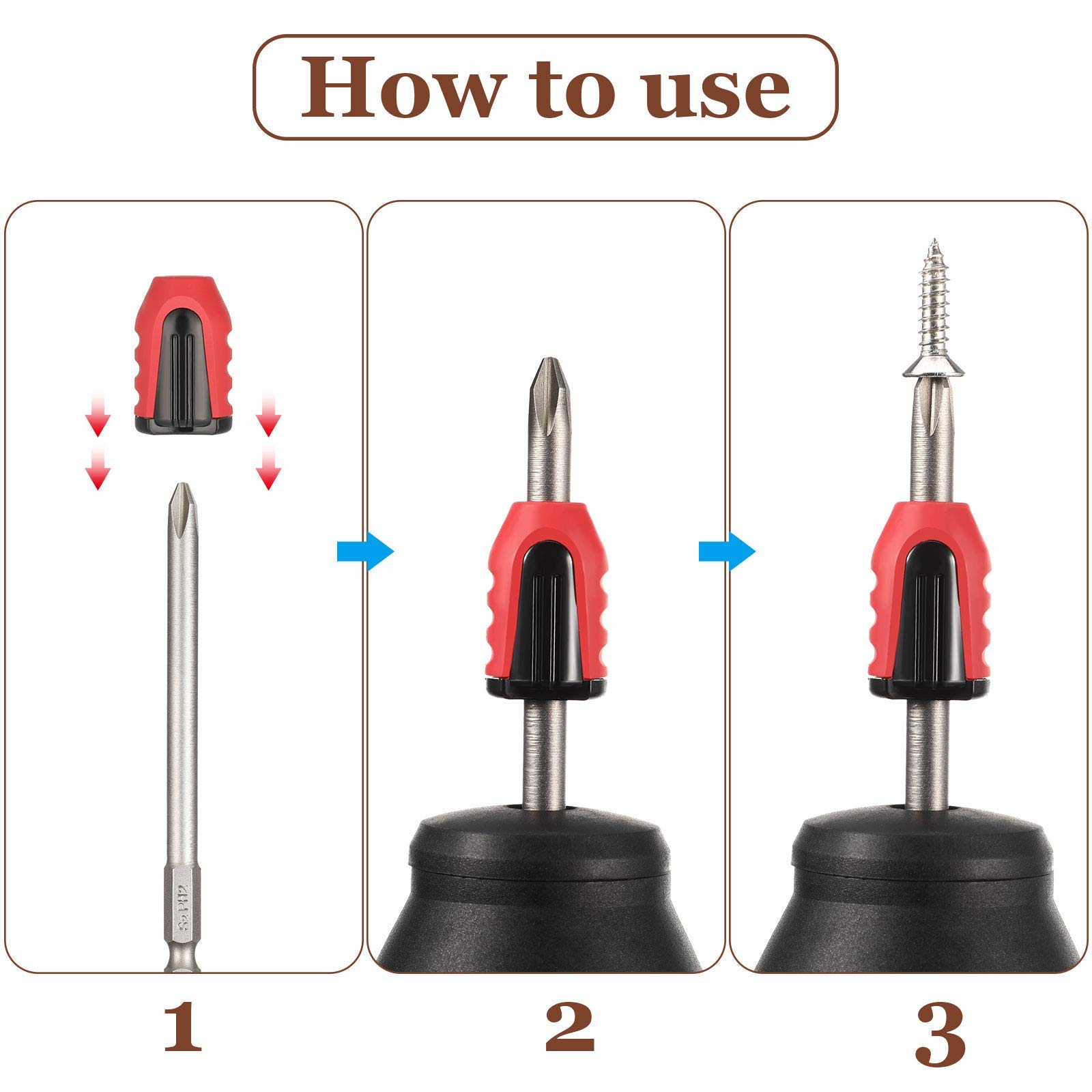 Magnetic Screw Holder Rings, 1/4 Inch/ 6.35 mm Screwdriver Driver Bits Magnetizer for Electric Drill and Hand Tools, Red (5 Pieces)