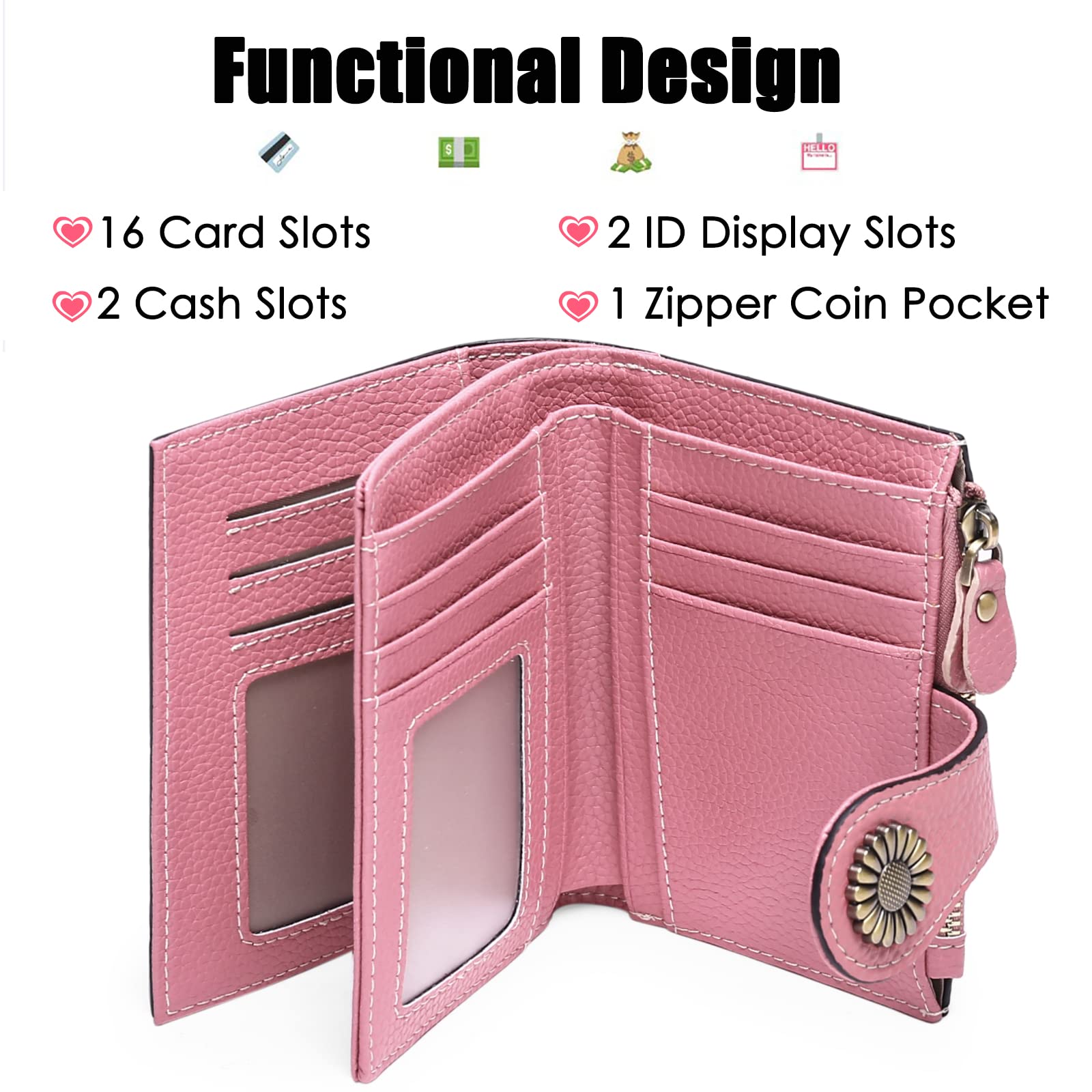 KELEEL Small Wallet for Women RFID Blocking Genuine Leather Bifold Wallet Zipper Coin Pocket Credit Card Holder Purse with ID Window