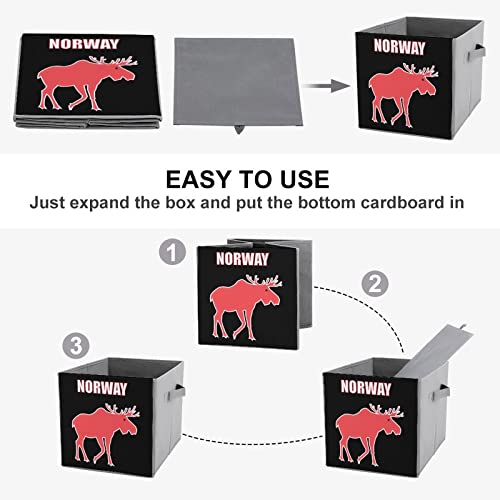 Norway Elk Canvas Collapsible Storage Bins Cube Organizer Baskets with Handles for Home Office Car