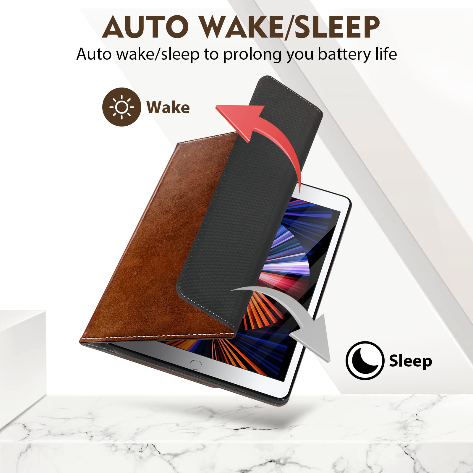 KUAELEN iPad Mini 5/4/3/2/1 Case 7.9 Inch, Premium PU Leather 360 Degree Rotating Protective Cover with Magnetic Closure, Auto Sleep/Wake, (Brown