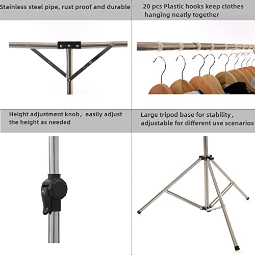 PIKPUK Folding Clothes Drying Rack with Telescopic Arms, 70 Inch Adjustable Laundry Drying Racks for Indoor and Outdoor, Heavy Duty Stainless Steel Garment Rack, Portable and Space Saving.