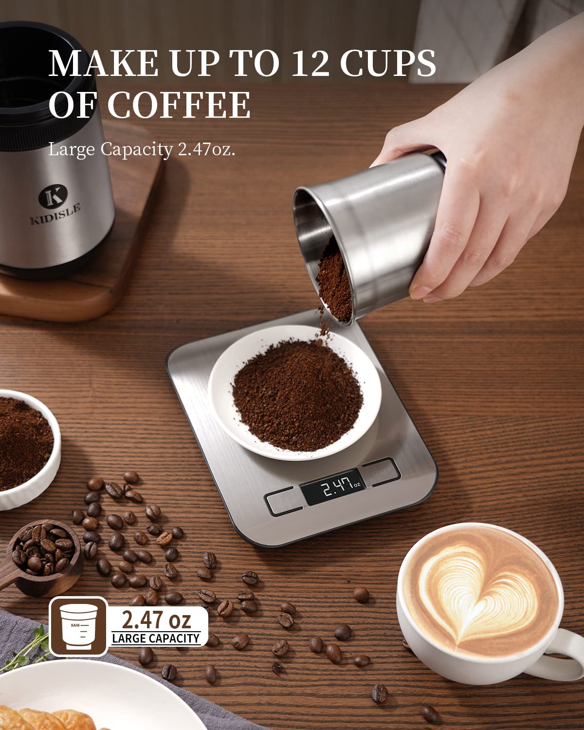 KIDISLE Coffee Grinder Electric, Herb Grinder, Spice Grinder, Coffee Bean Grinder, Espresso Grinder with 2 Removable Stainless Steel Bowl,Silver
