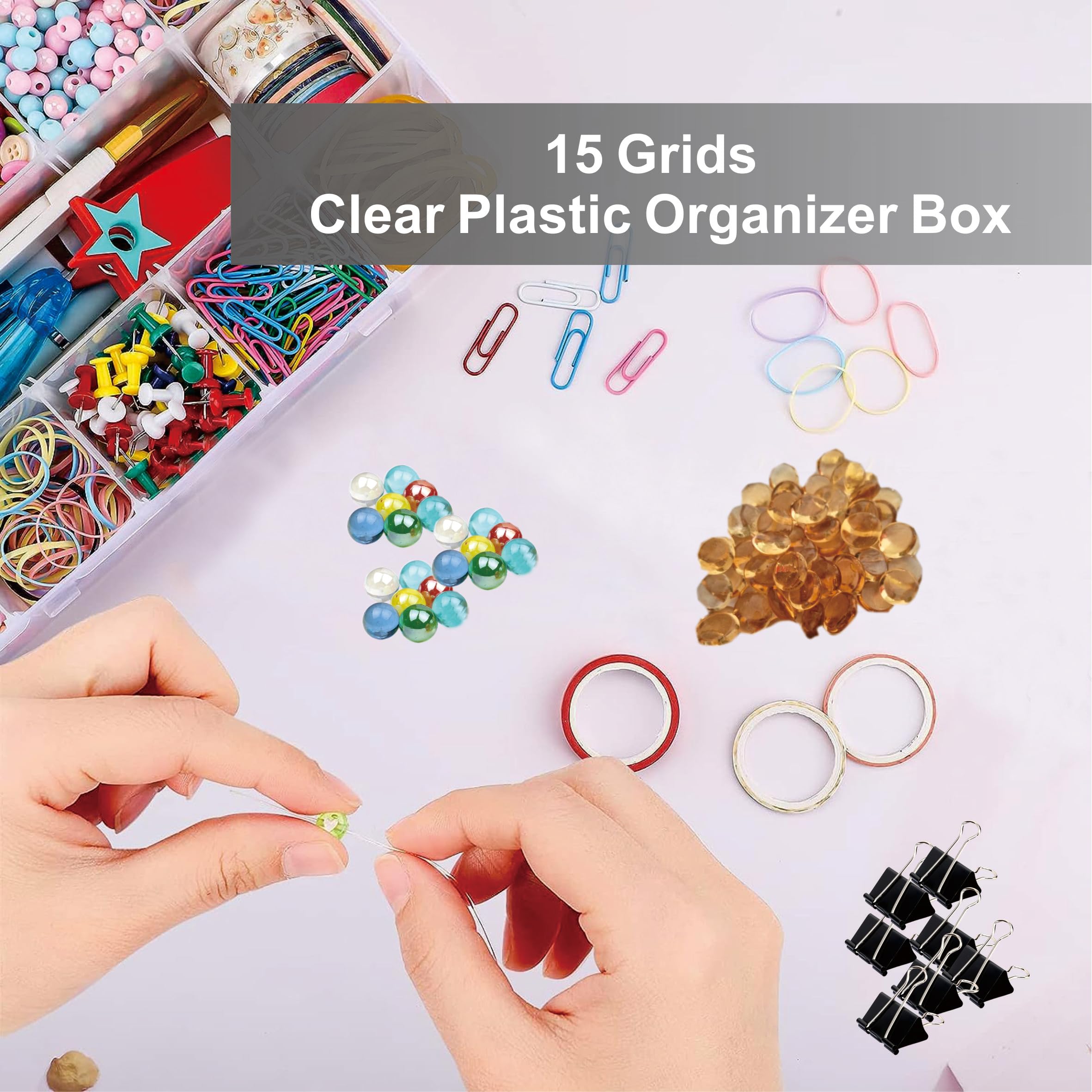 LZLMQSSA Large 15 Grids Transparent Plastic Organizer Box With Dividers, Adjustable Compartment Plastic Craft Storage Container, Small Parts Storage Box, Small Tool Organizer Storage Box(3 Pack)