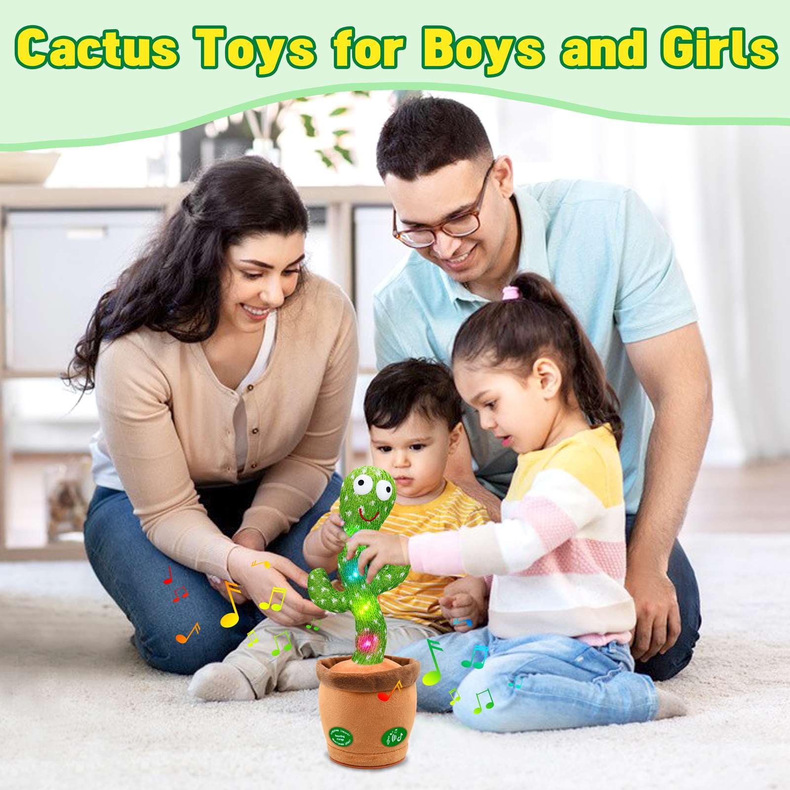 LGOUYGG Cactus Baby Tummy Time Toy, Singing Talking Mimicking with Light-Up Music, Interactive Gift for Infants and Toddlers