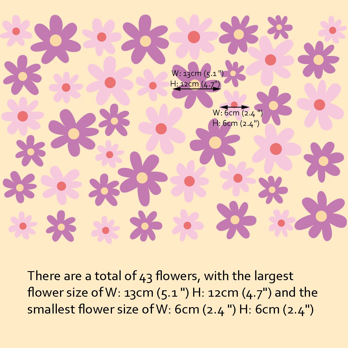 Runtoo Pink Purple Daisy Flower Wall Art Stickers Boho Floral Wall Decals for Nursery Living Room Girls Bedroom Wall Decor