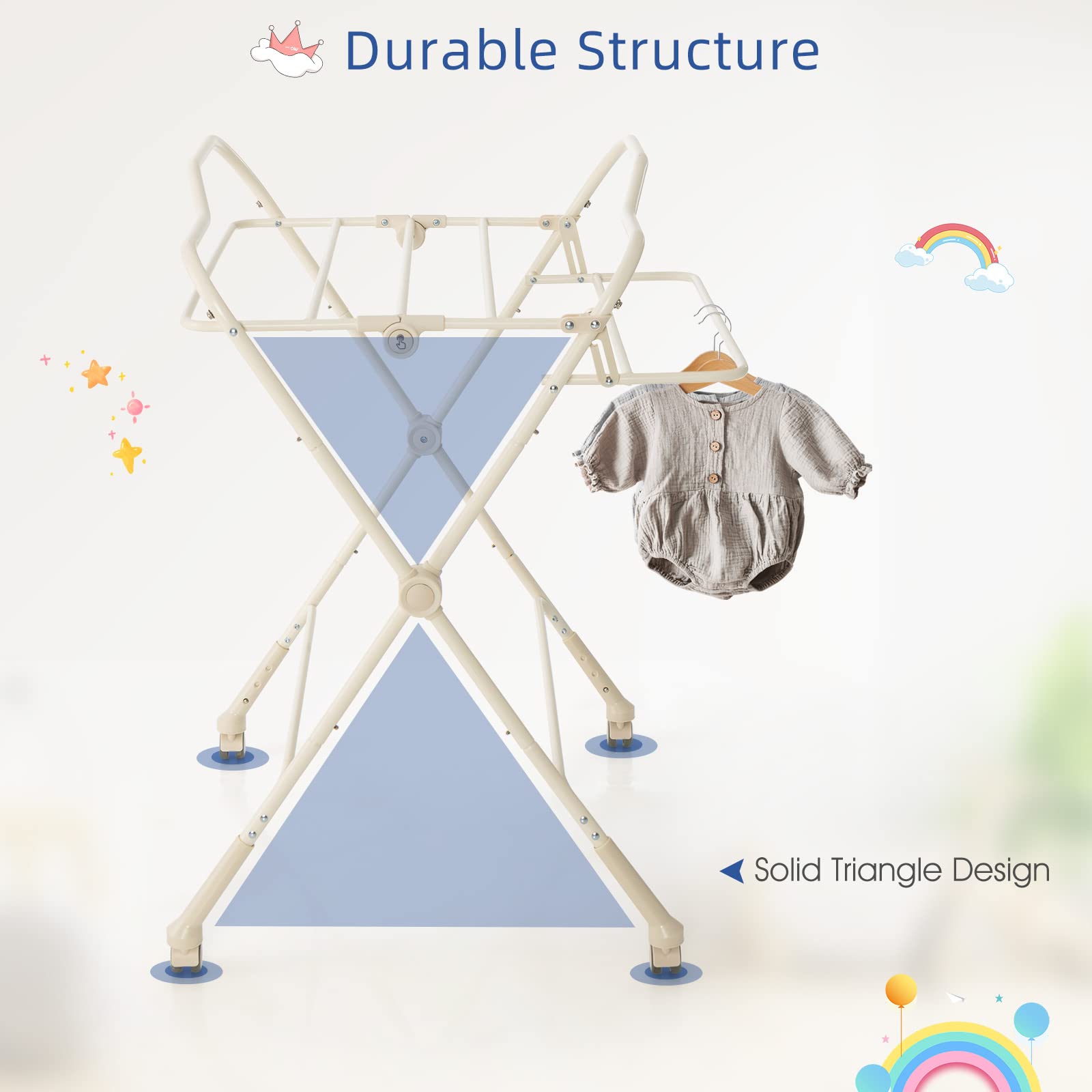 INFANS Portable Baby Changing Table, Folding Diaper Dresser Station with Wheels, Adjustable Height, Safety Belt, Drying and Storage Rack, Mobile Nursery Organizer Stand for Newborn Infant (Gray)