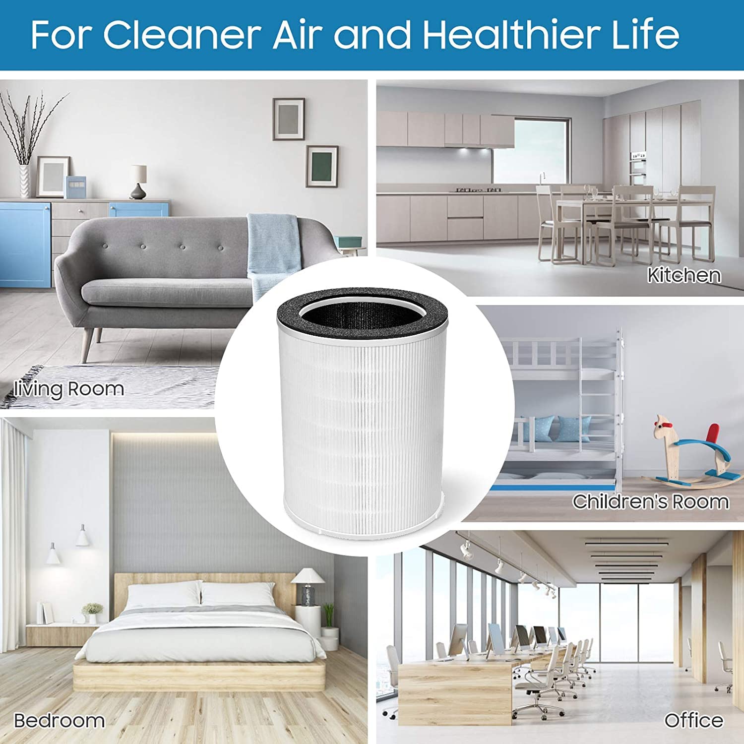 KOKOFIT Replacement Filter for Kokofit Air Purifiers, H13 Air Purifier Replacement Filter, True HEPA Activated Carbon Filters for Allergies, Pets, Smoke