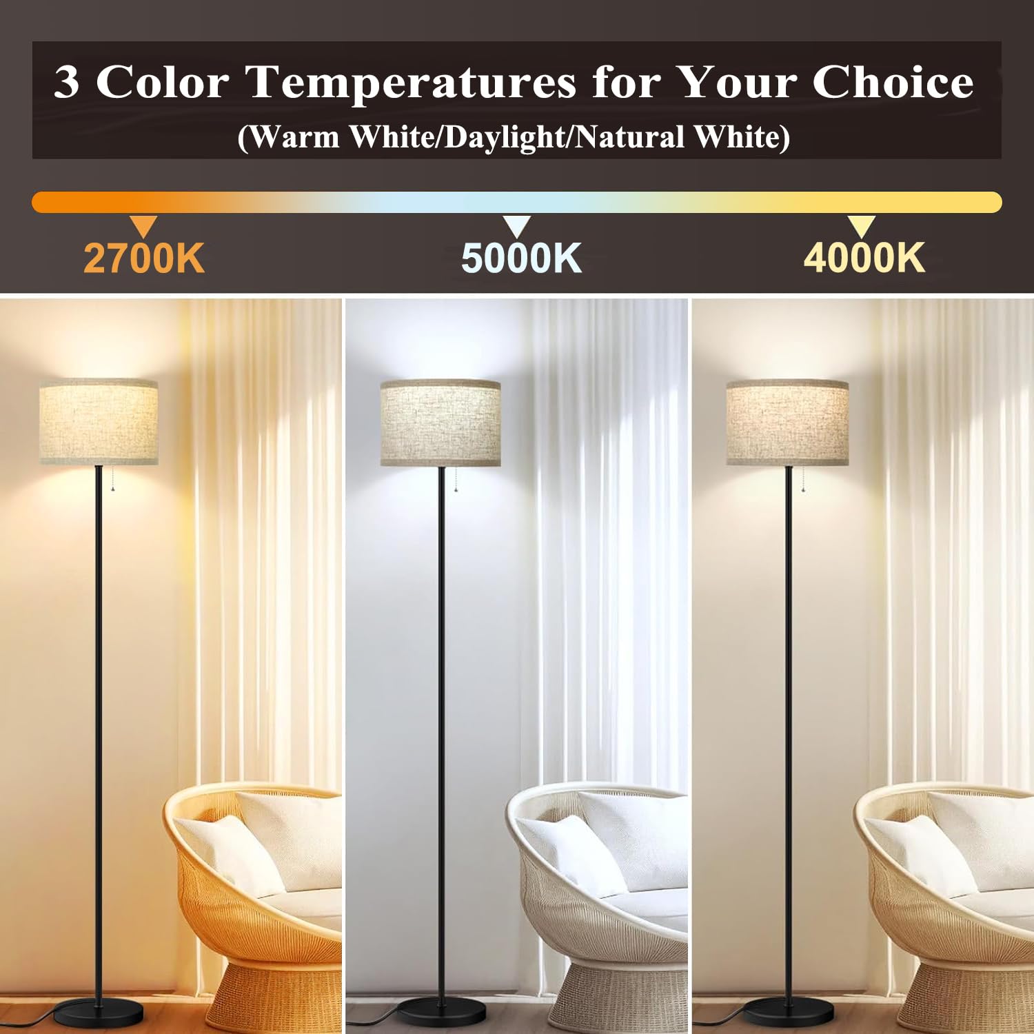 M MayJazz 3 Color Temperature LED Light Bulb A19 2700K-5000K-4000K,3CCT Color Changing Light Bulbs,Energy Saving 9W(60W Equivalent) LED Bulb,810LM,E26 Base for Bedroom,Living Room,2 Pack