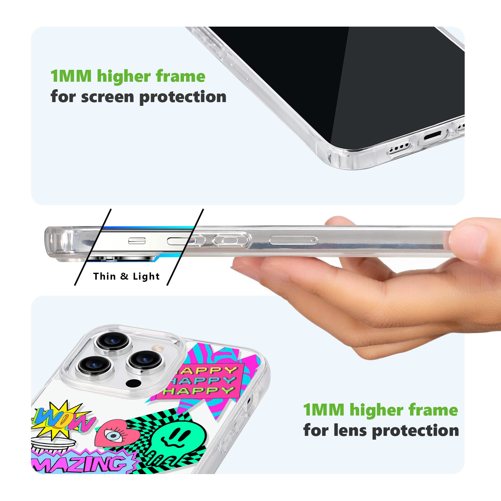 KRKC Compatible with iPhone 14 Pro Max Case, Clear Phone Case Cover with TPU Bumper Full Protecttion and Silm PC Hard Back, Aesthetics Designed for iPhone 14 Pro Max 6.7", (Street Graffiti)