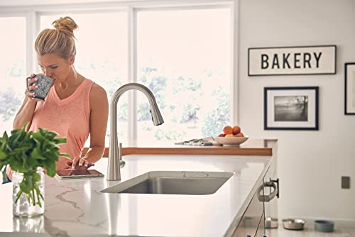 Moen Sleek Spot Resist Stainless One Handle High-Arc Pulldown Kitchen Sink Faucet with Power Boost for a Faster Clean, Kitchen Faucet with Pull Down Sprayer for Bar, RV, or Commercial, 7864SRS, X-Large