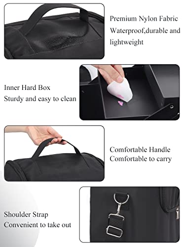 Large Nail Supply Organizers and Storage for Nail Tech, 4 Trays Nail Polish Organizer Travel Bag, Makeup Train Case Professional for Crafter Tools, Cosmetologist, Makeup Tools Organizer Case (Black)