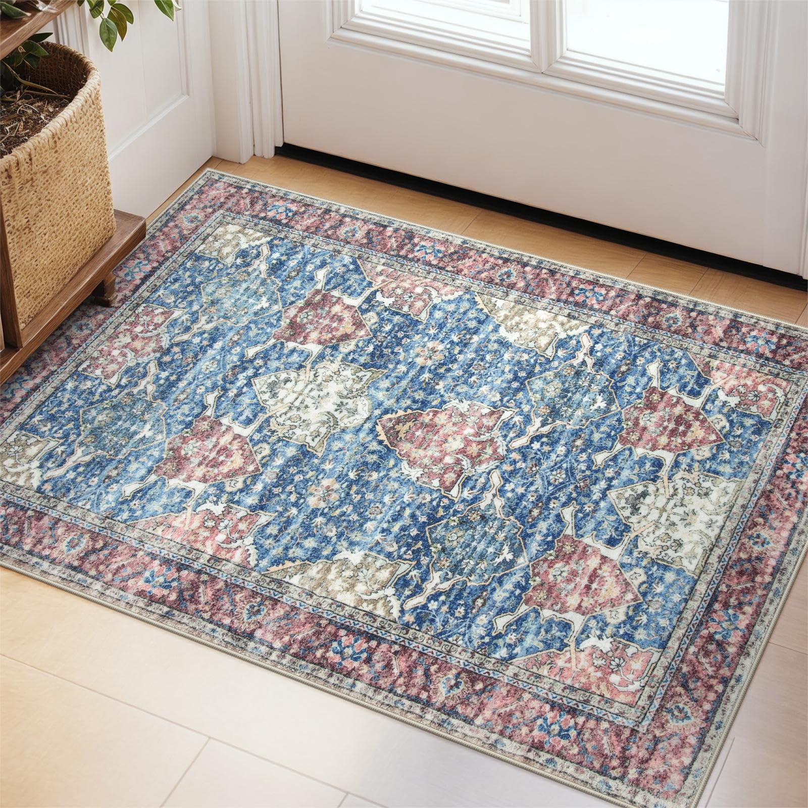 Nailttos Vintage Collection Washable Area Rug, 2x3 Soft Non-Slip Entryway Rug Indoor Door Mat, Oriental Distressed Accent Kitchen Rug for Entryway Bedroom Kitchen Bathroom