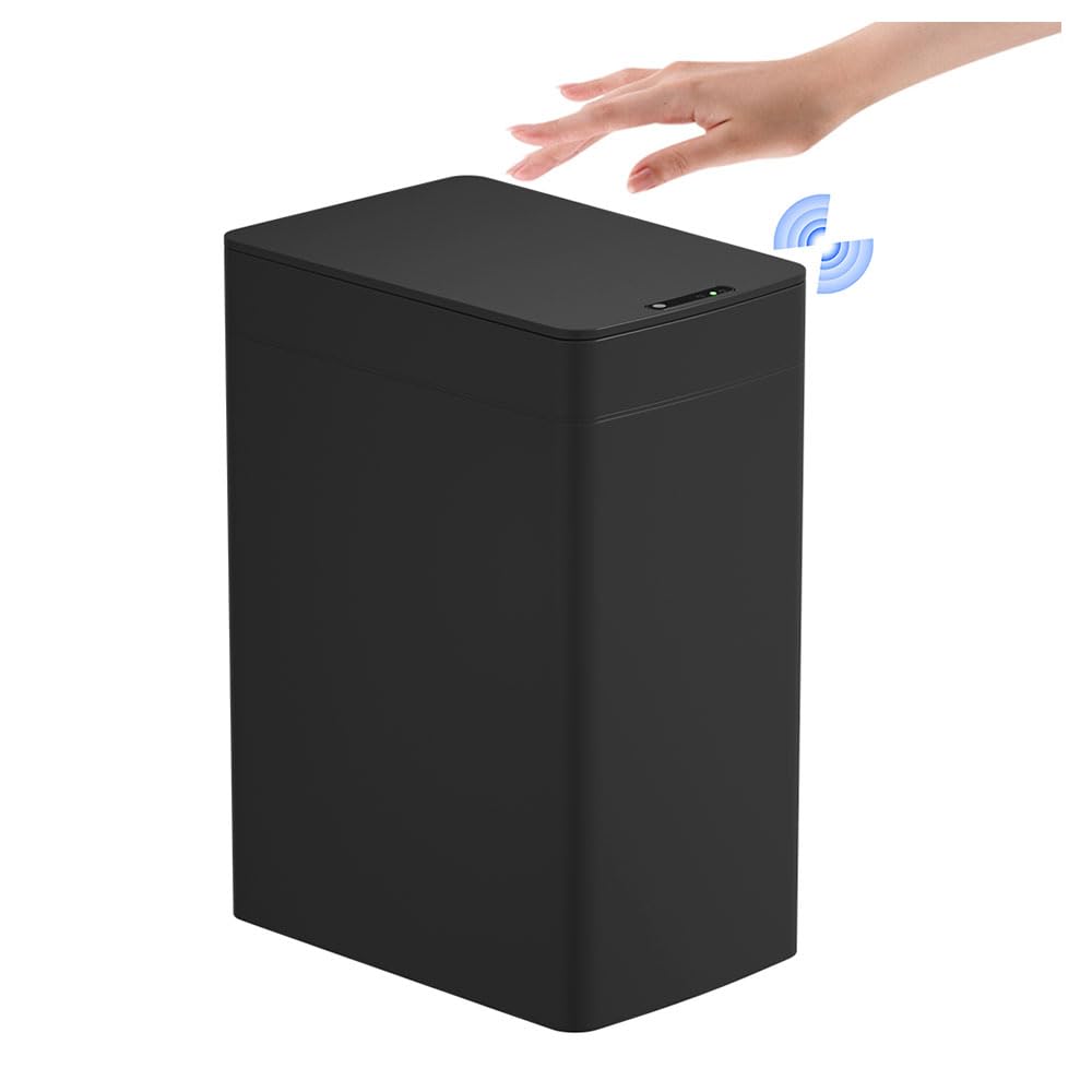LEASYLIFE 2.1GAL Touchless Automatic Garbage Can, Slim Waterproof Motion Sensor Smart Trash Can,Small Trash can for Bathroom, Bedroom, Office, Living Room (black02)