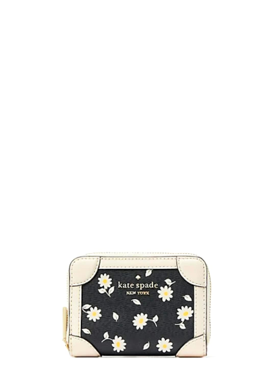 Kate Spade Traveler Small Zip Card Case Wallet Black White Floral Daisy ( Black Multi )